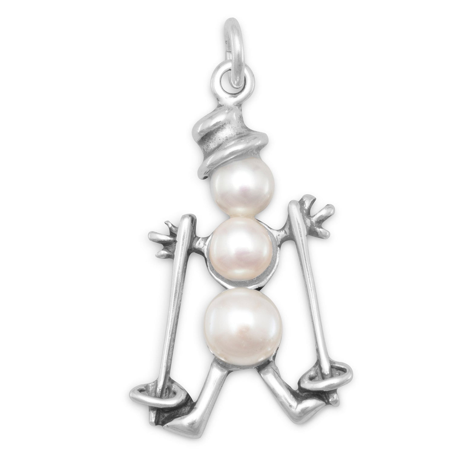 Sterling Silver Cultured Freshwater Pearl Skiing Snowman Charm ...
