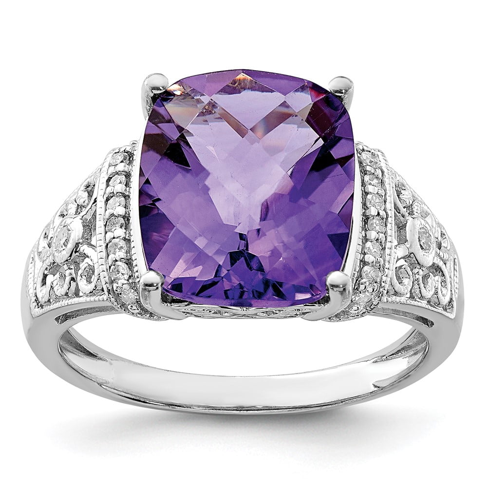 Sterling Silver Cushion Amethyst & Diamond Ring - Walmart.com