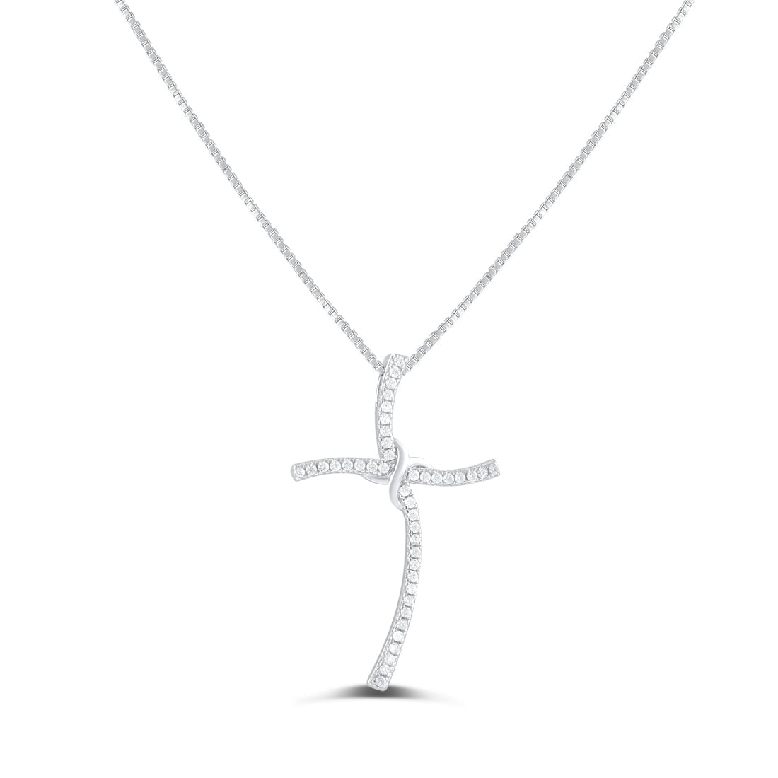 Sterling Silver Cz Thin Wavy Cross Necklace for Women and Teens 18 ...