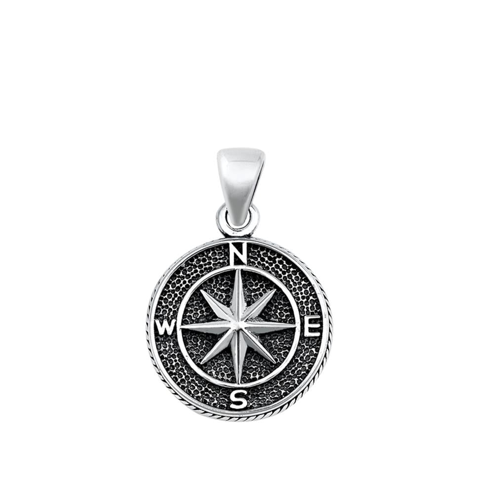 Sterling Silver Detailed Compass Rose Pendant North East South West ...