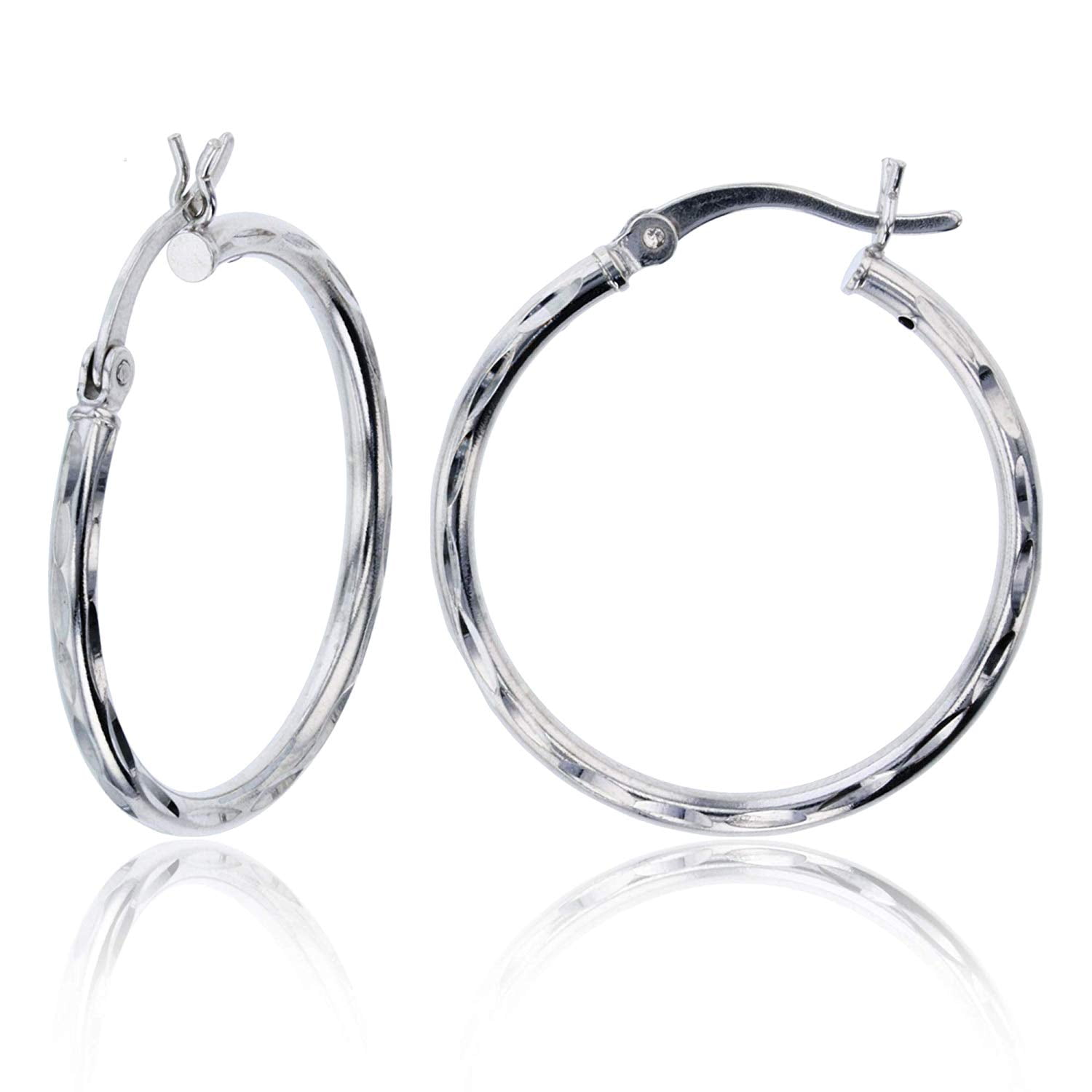 Sterling Silver Diamond Cut Polished Basic Hoop Earrings For Women