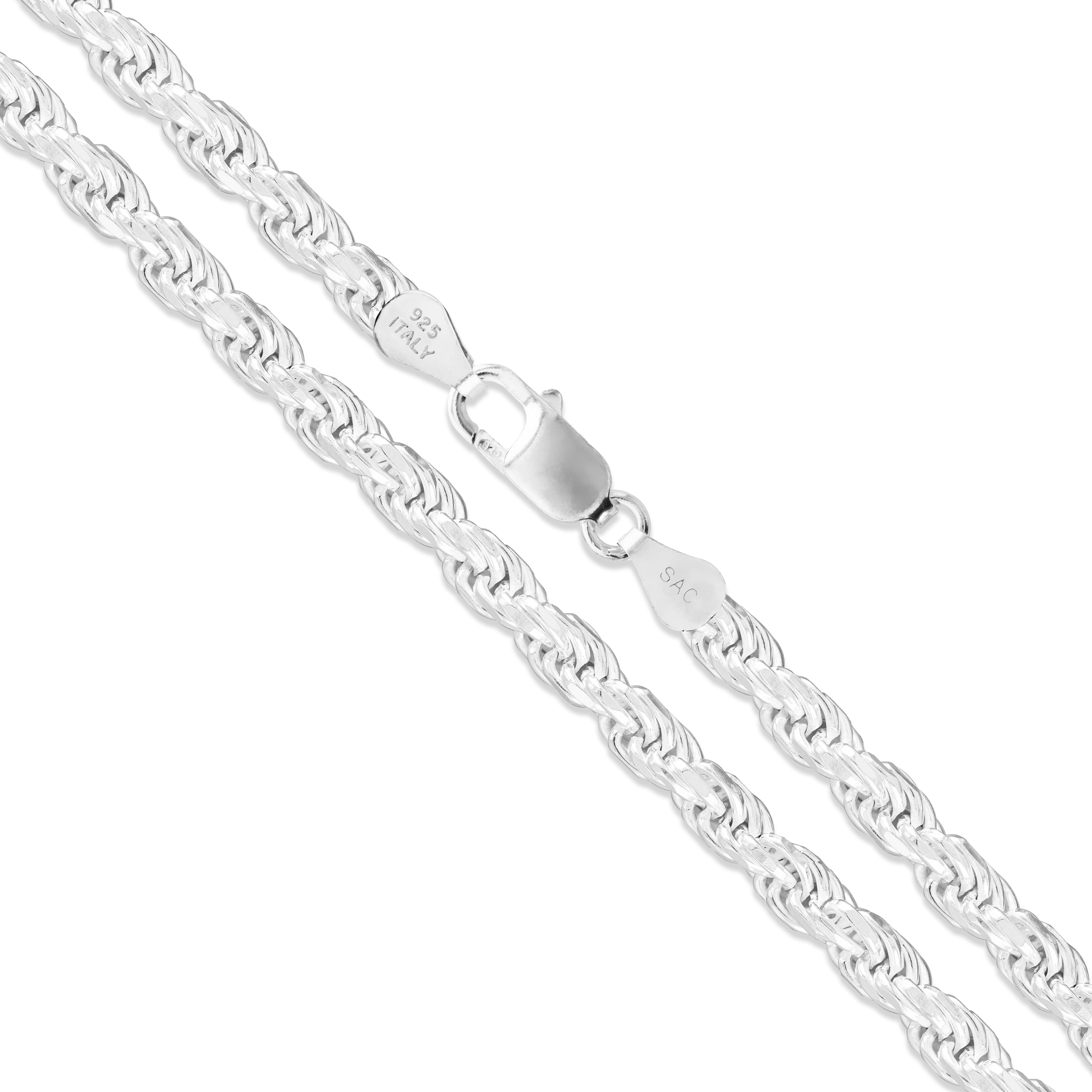 Sterling Silver Diamond-Cut Rope Chain 3.3mm Solid 925 Italy Necklace ...