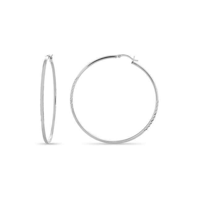 Sterling Silver Diamond Cut Tubing Hoop Earrings - Walmart.com