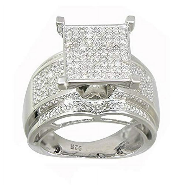 Women's Sterling Silver High Polished Diamond Rings - Bridal Engagement ...