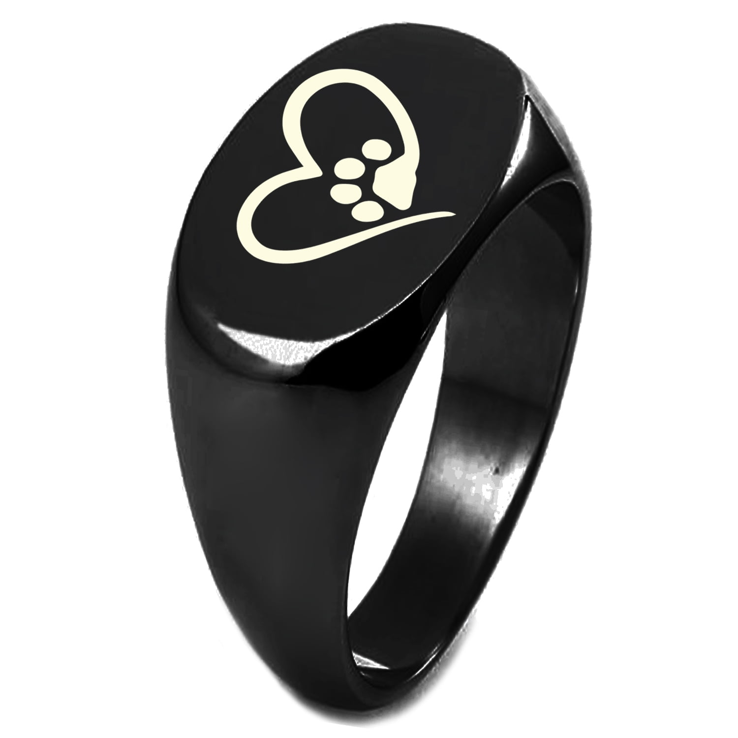 Tioneer Sterling Silver Dog Paw Heart Engraved Oval Flat Top Polished ...