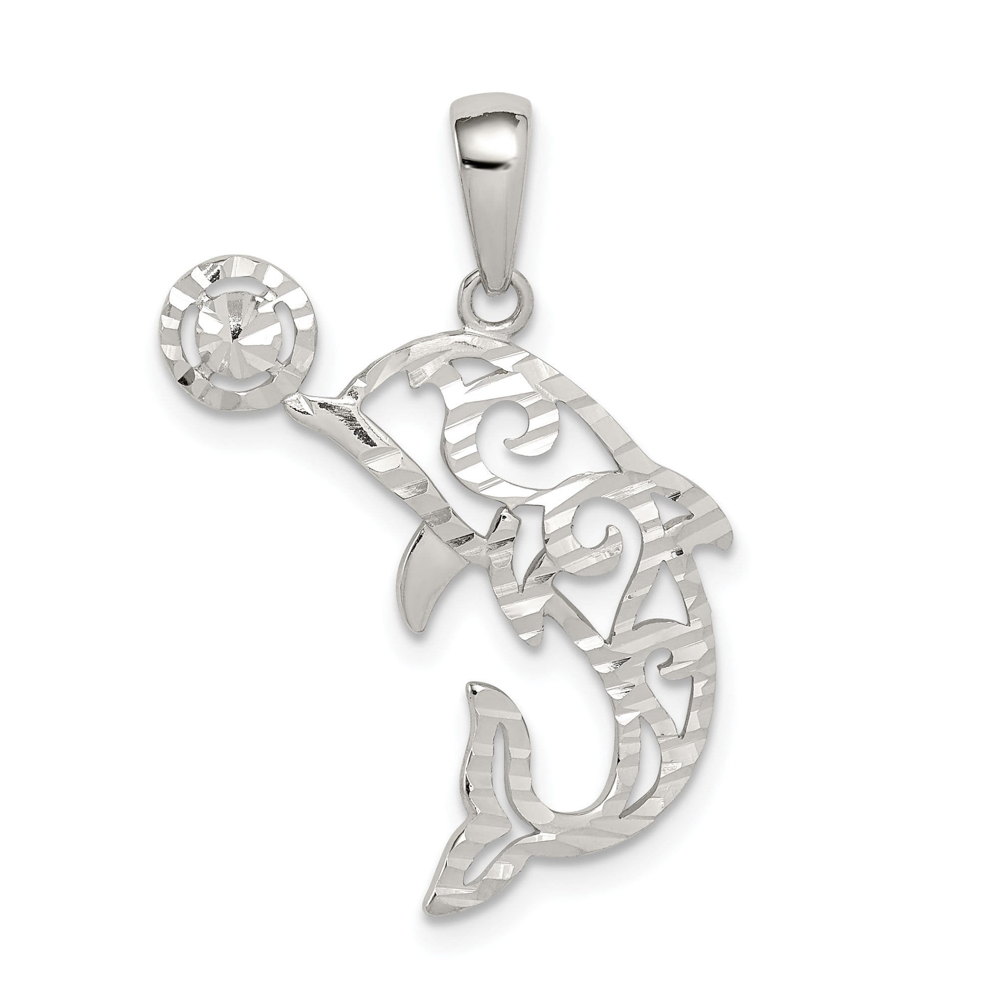 Sterling Silver Dolphin Pendant with Swirl Cut-Out Design and Ball ...