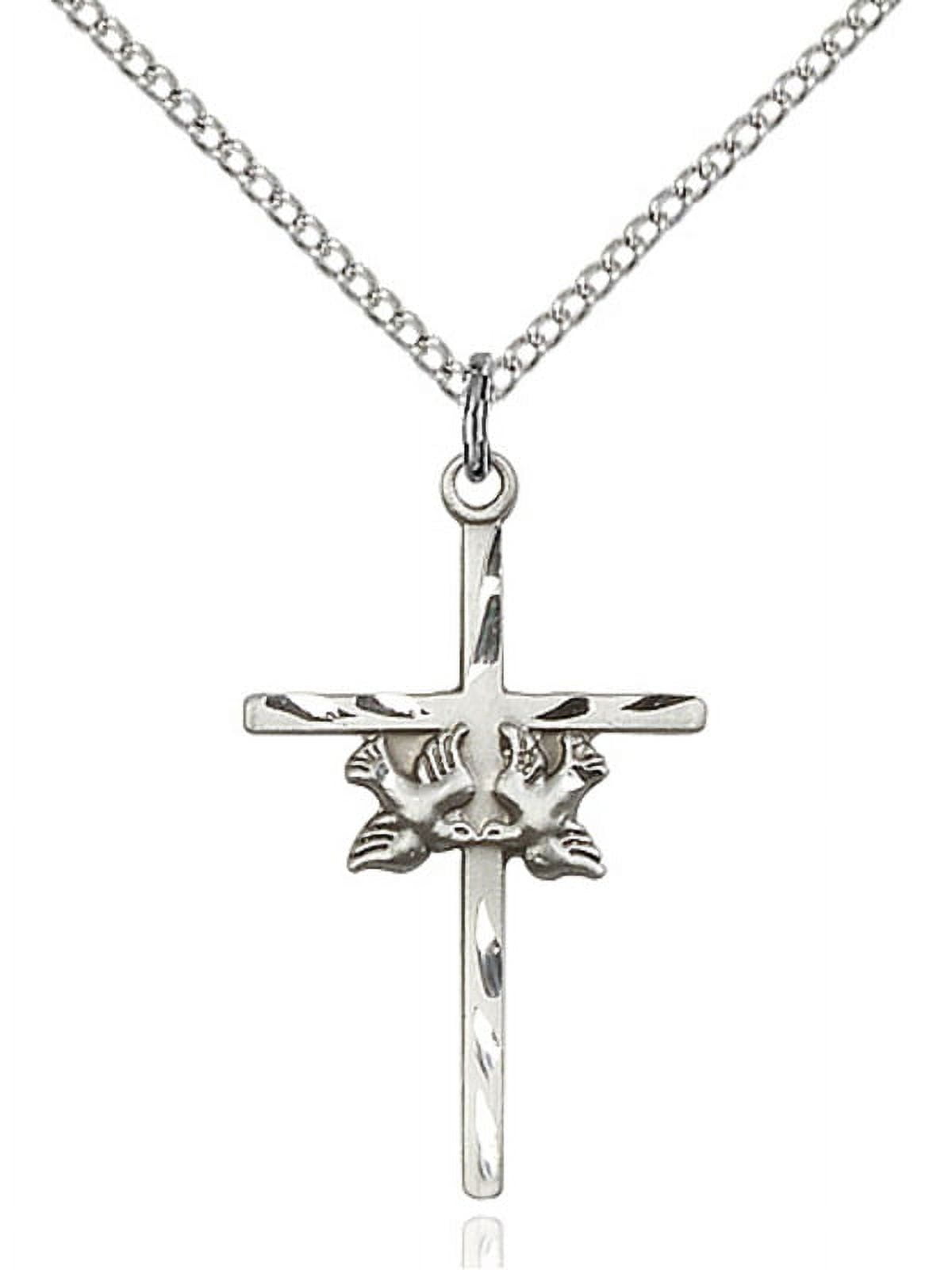 Sterling Silver Doves / Cross Pendant 1 x 5/8 inches with Sterling ...