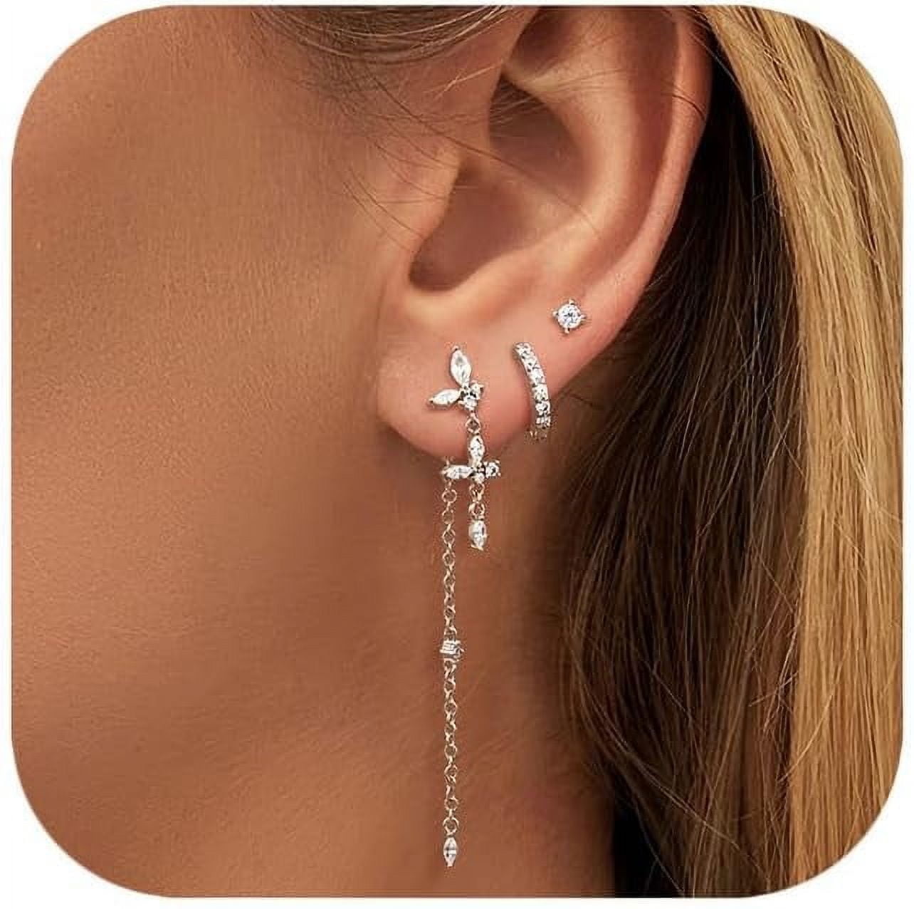 Sterling Silver Earring Sets For Multiple Piercing 14K Gold Plated ...