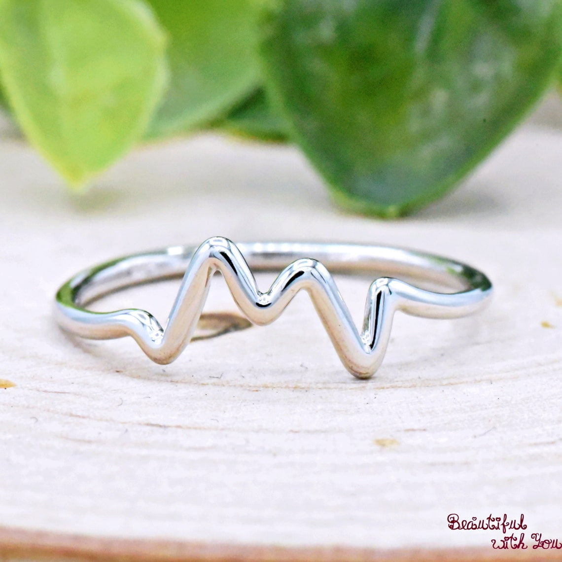 Sterling Silver Electrocardiogram EKG ECG Shape Dainty Ring, Women's ...