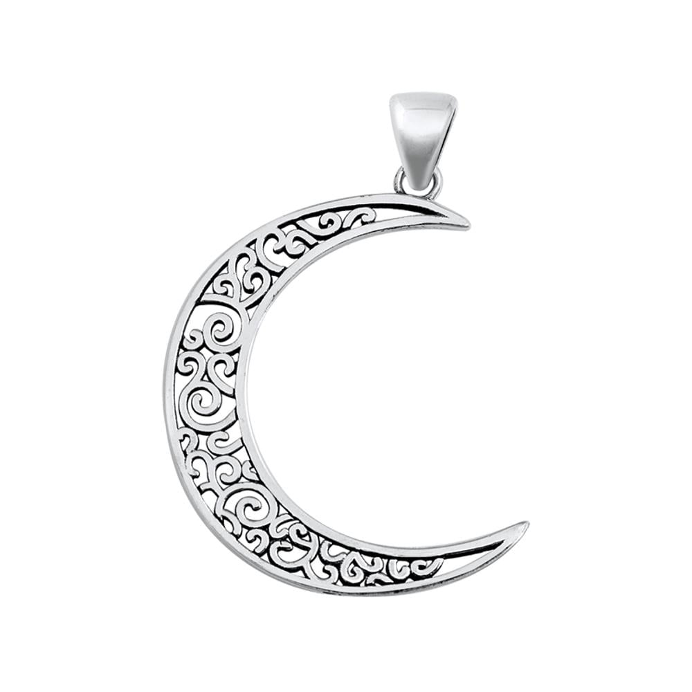 Sterling Silver Elegant Mystic Moon Pendant Magic Crescent Filigree ...