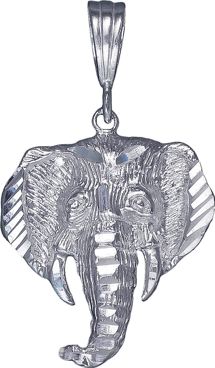 Sterling Silver Elephant Charm Pendant Necklace with Diamond Cut Finish ...