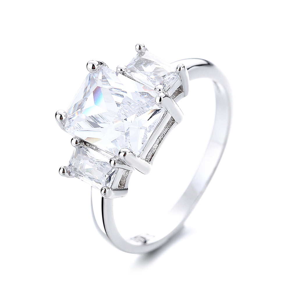 Sterling Silver Emerald Cut Engagement Ring with crystals from ...