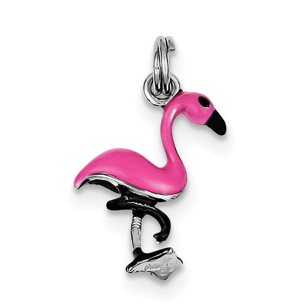 Sterling Silver Enamel 3-D Flamingo Charm - Walmart.com