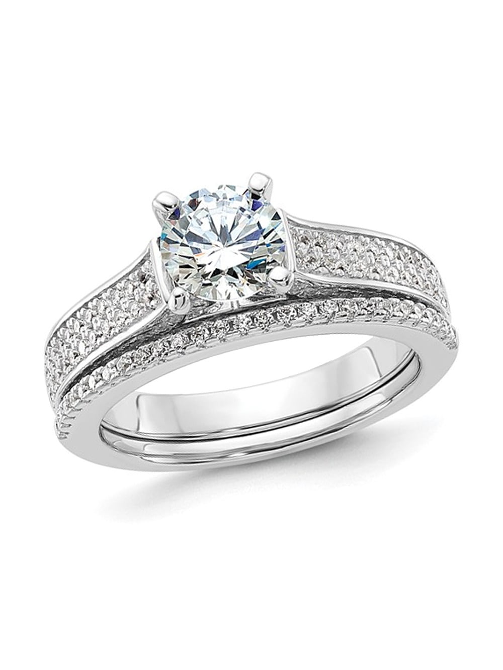 Sterling Silver Engagement Bridal Wedding Ring Set with Cubic Zirconia ...