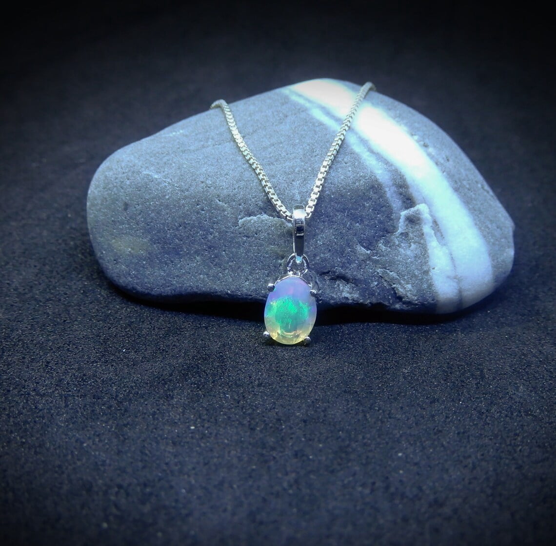 Sterling Silver Ethiopian Opal Necklace – Oval October Birthstone ...