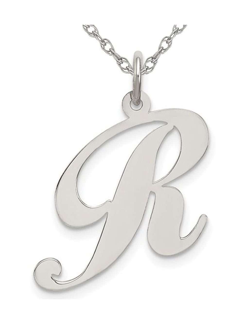 Sterling Silver Fancy Script Initial -R- Pendant Necklace Charm with ...