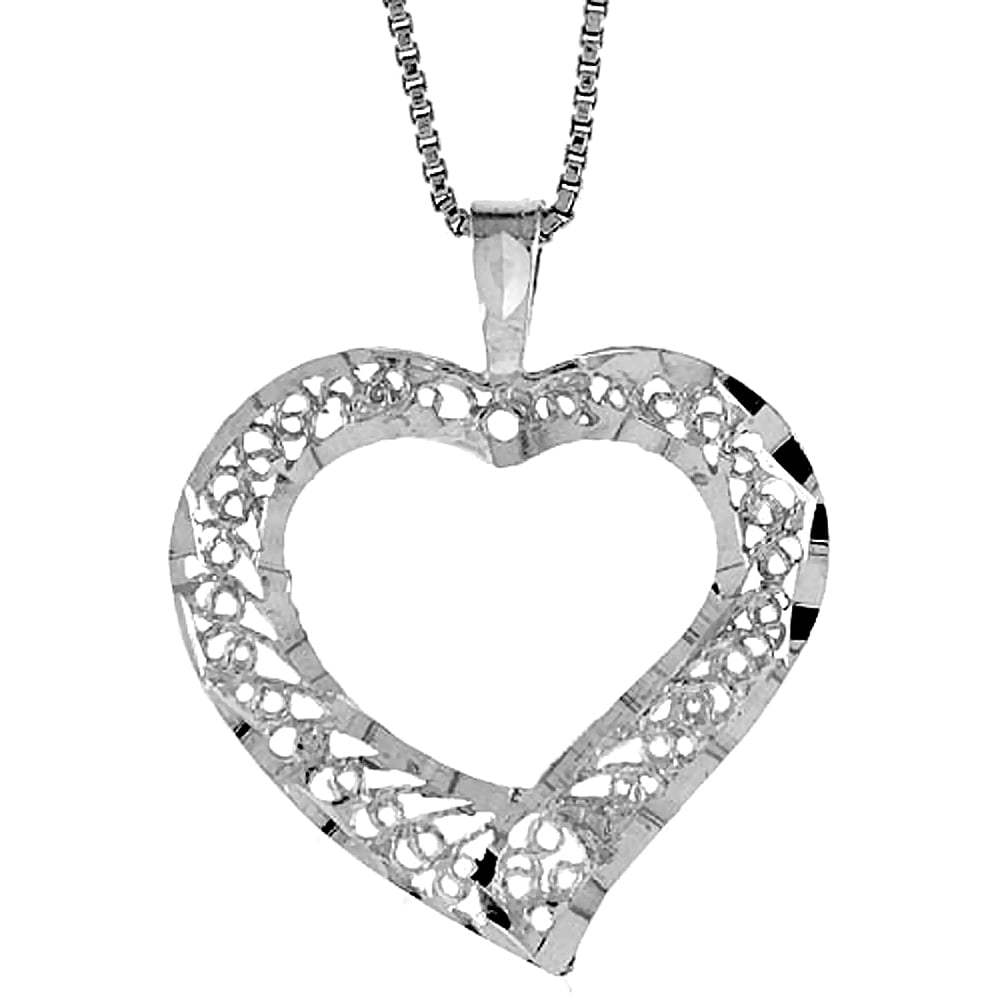 Sterling Silver Filigree Cut-out Heart Pendant, 7/8 inch Tall - Walmart.com