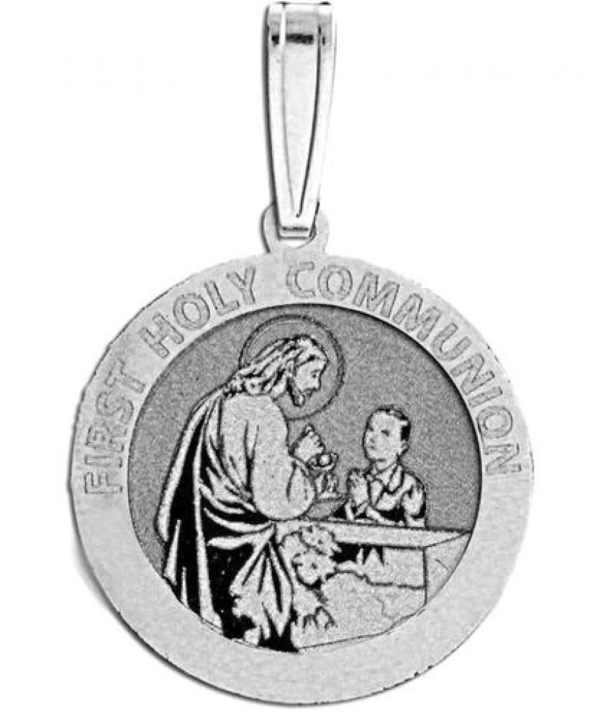 Sterling Silver First Holy Communion Religious Medal (for a Boy) 3/4 ...