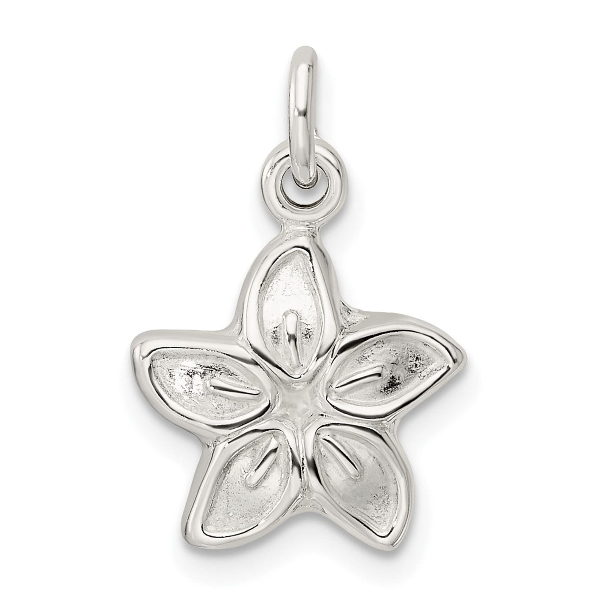 Sterling Silver Five Petal Flower Pendant Charm, 3D Polished Botanical ...