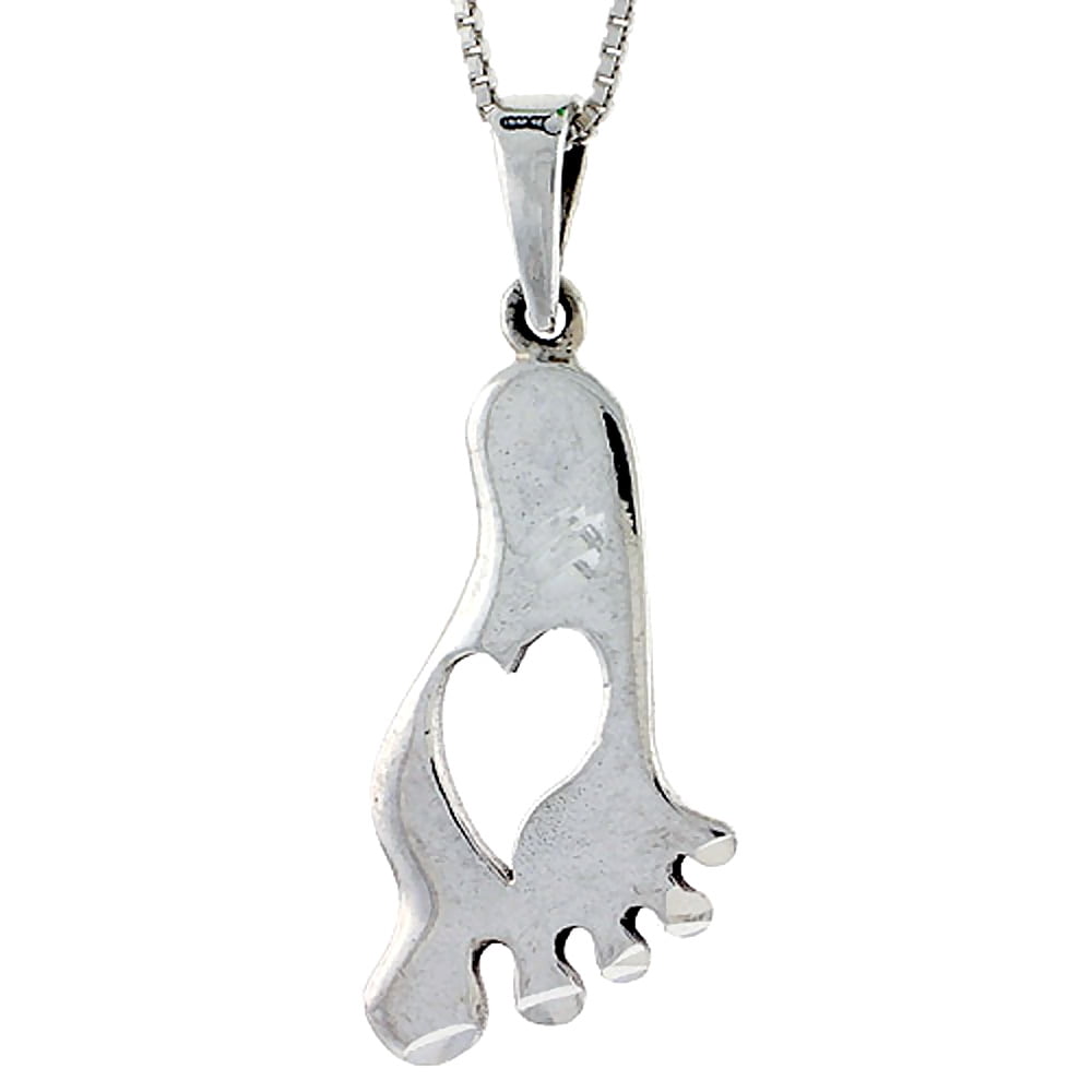 Sterling Silver Footprint with Heart Cut-out Pendant, 1 1/8 inch tall ...