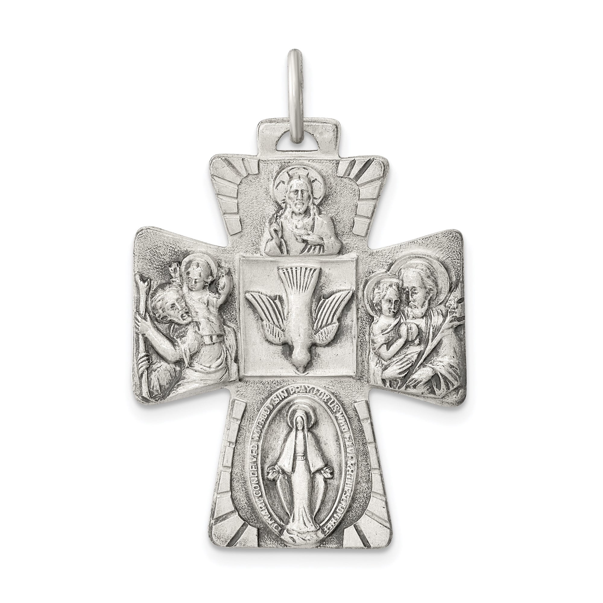Sterling Silver Four-Way Cross Pendant Necklace for Men or Women with ...