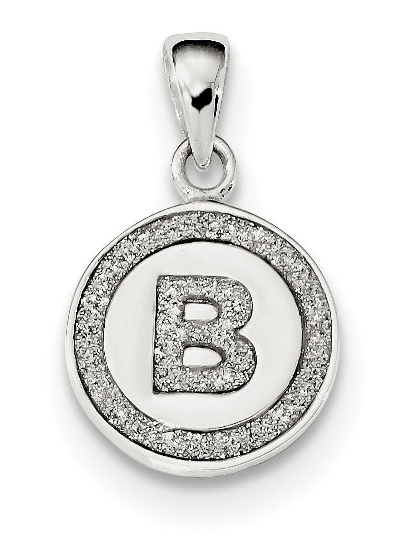 Sterling Silver Glitter Enamel Letter B Initial Circle Pendant (22 X 13 ...