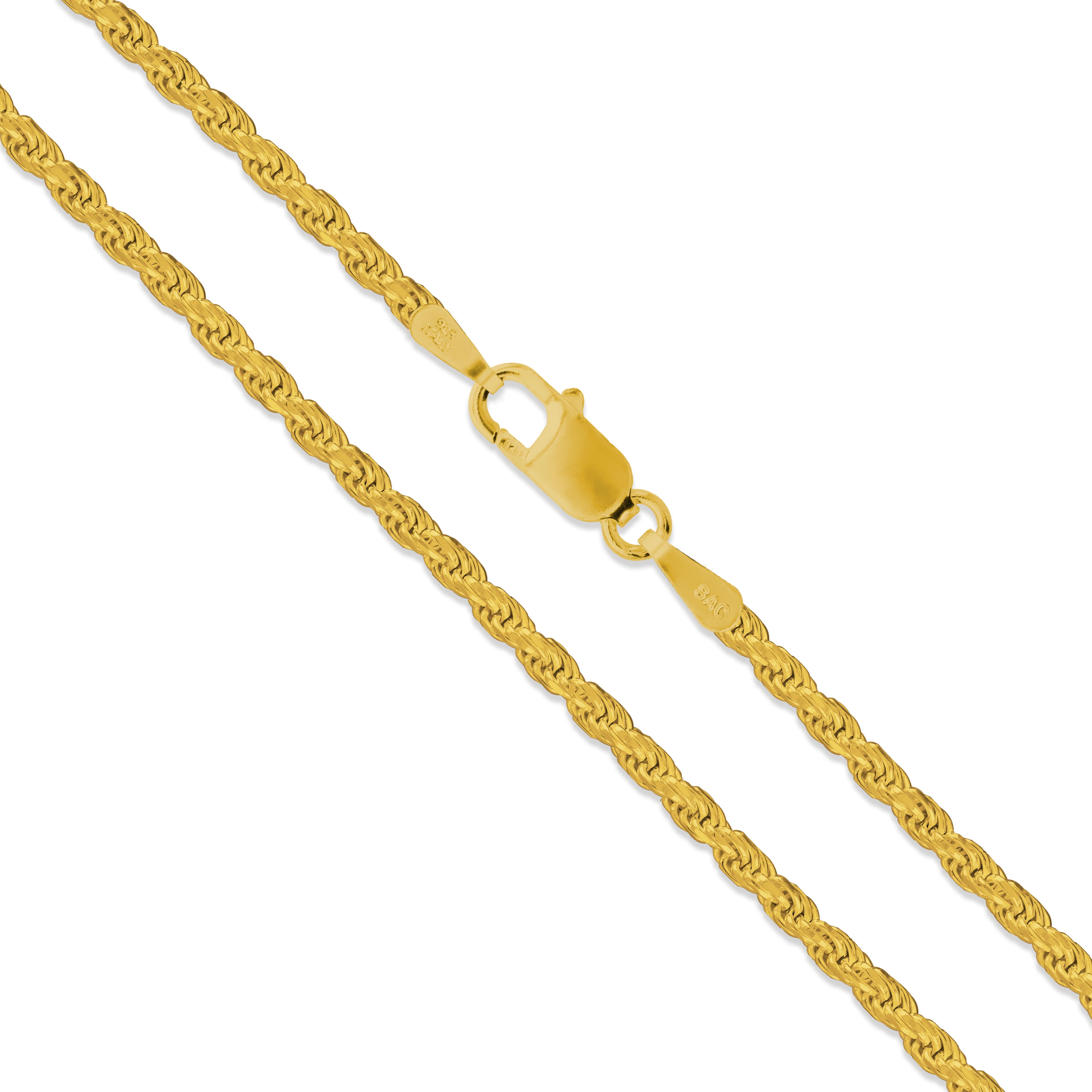 Sterling Silver Gold-Tone Diamond-Cut Rope Chain 2mm Necklace 925 16 ...