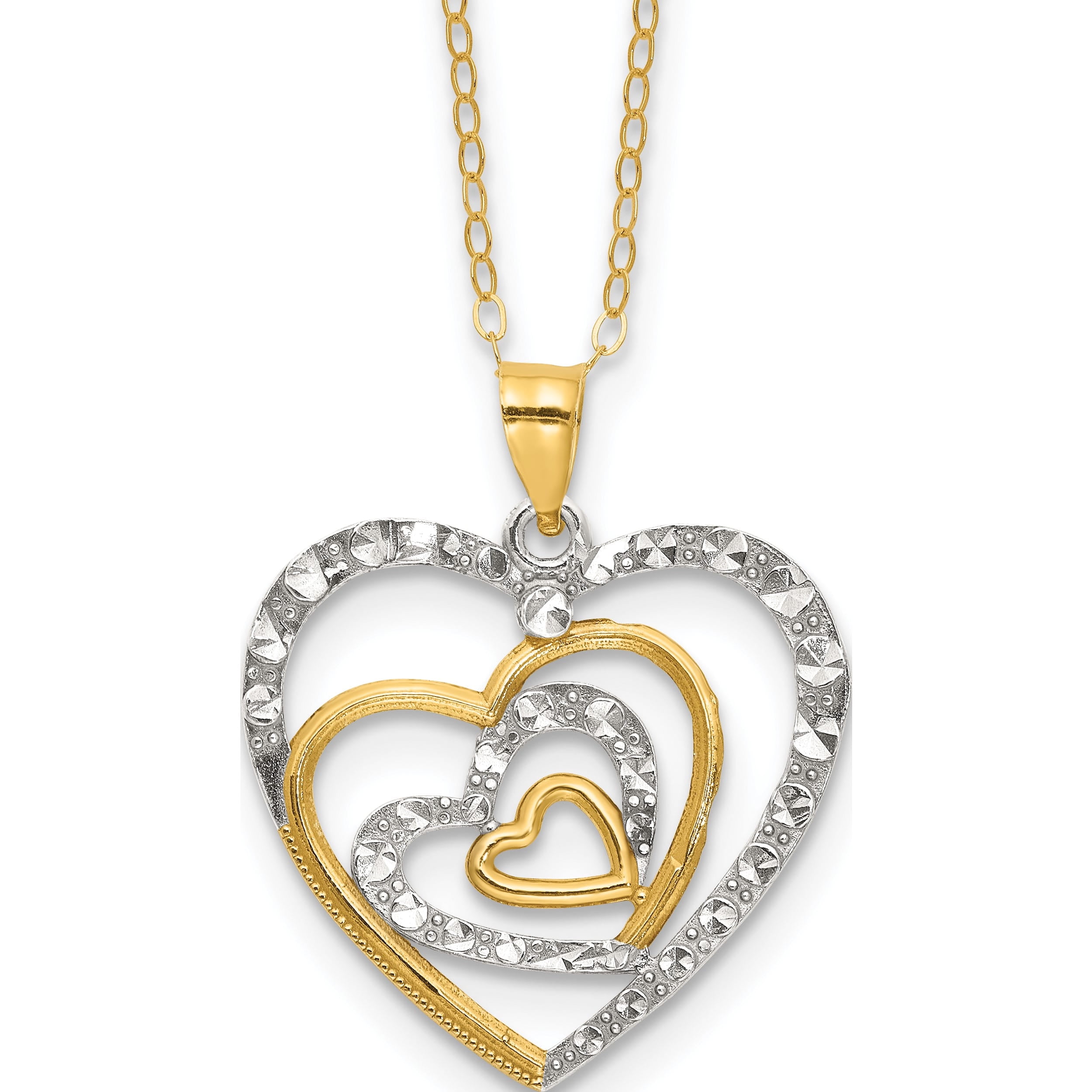 Sterling Silver Gold-Tone White Rhod D/C Heart 16In W/2In Ext. Necklace ...