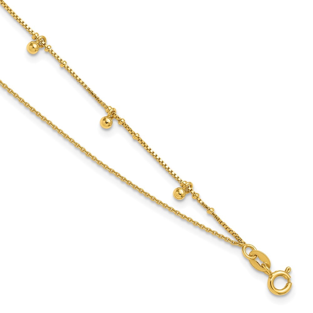 Sterling Silver Gold-tone Polished and Beaded Double Strand 9 inch with ...