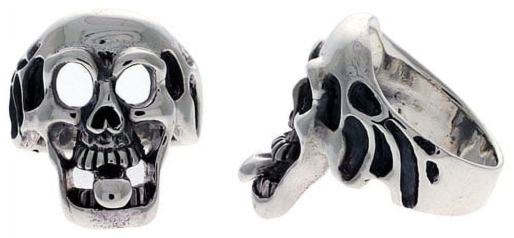 Sterling Silver Gothic Biker Skull Ring with Tongue Sticking out, 1 ...