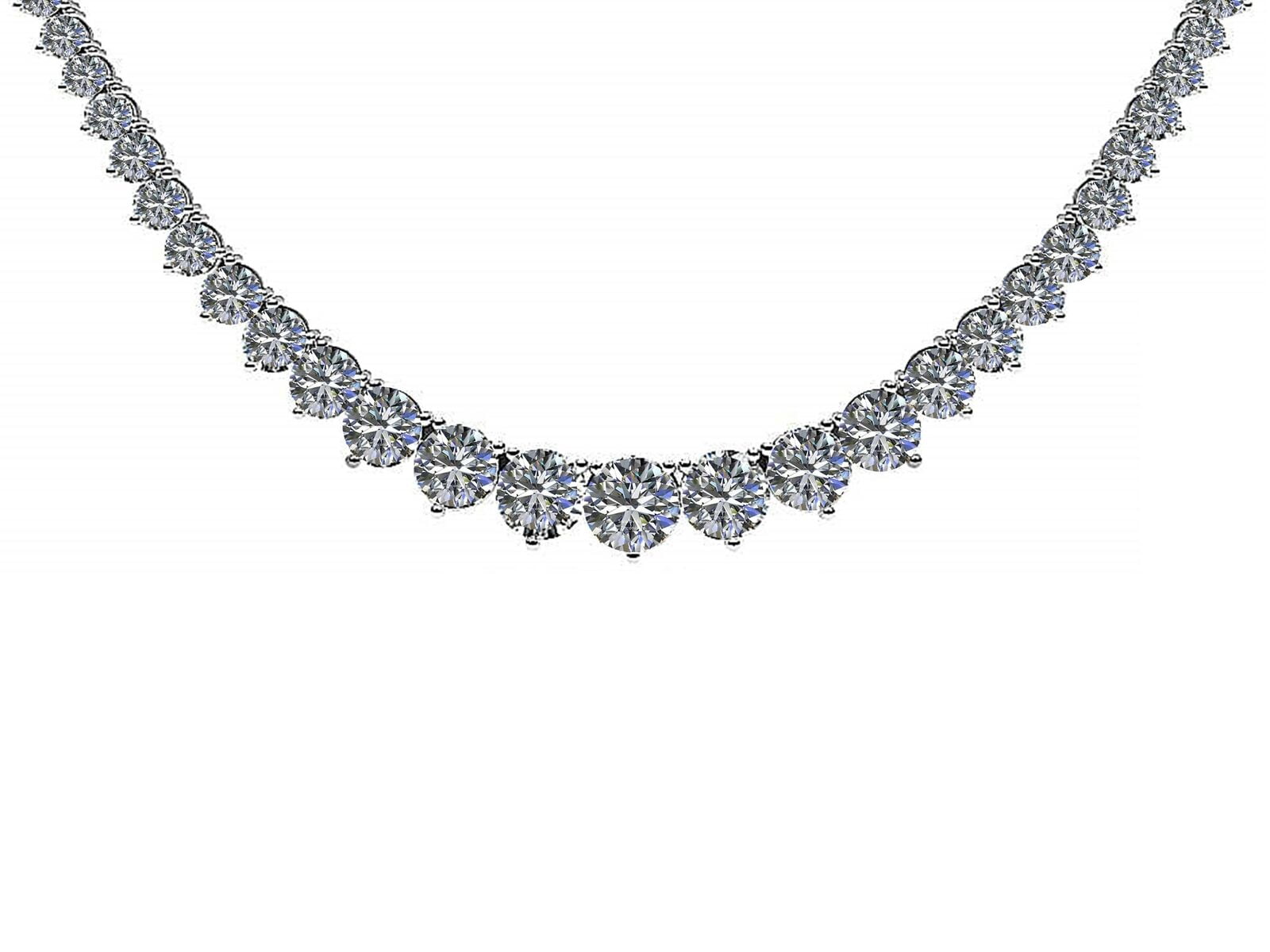 Sterling Silver And Graduated Cz 3prong Tennis Necklace 18 Platinum