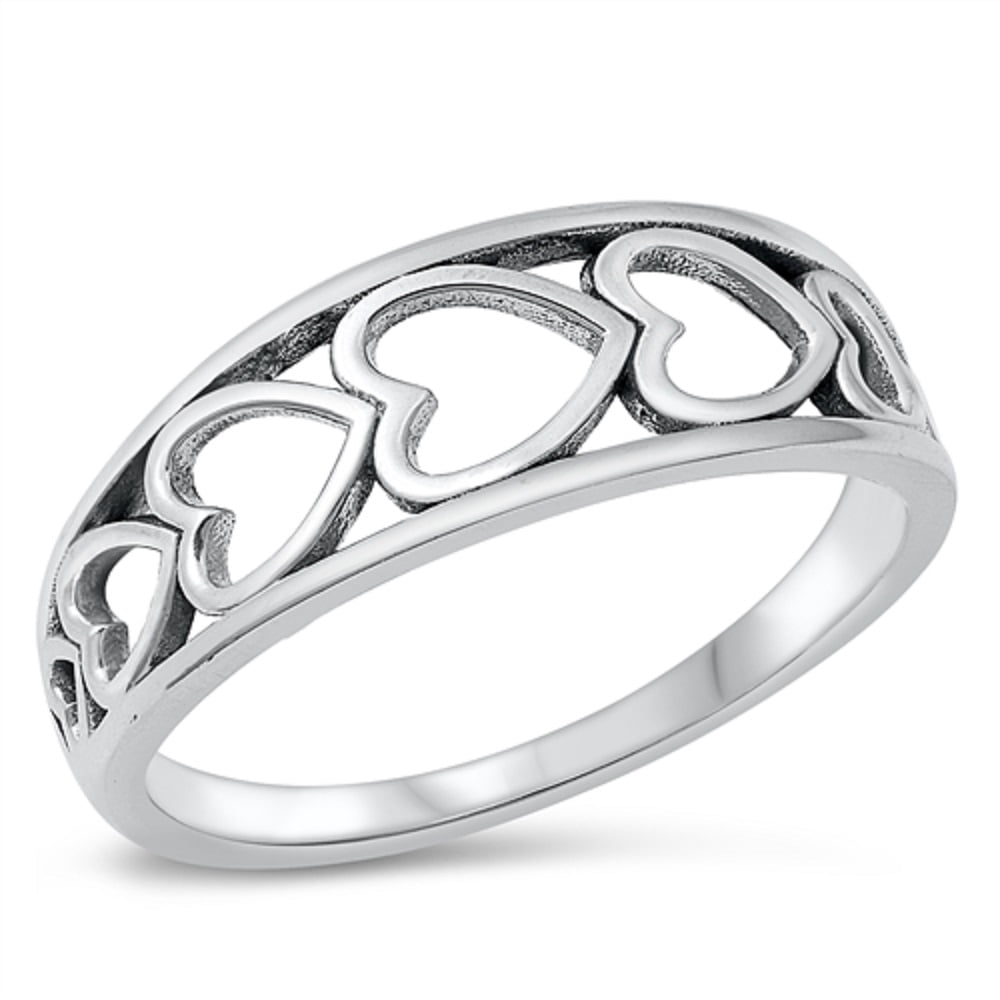 Sterling Silver Graduated Open Heart with Split Shank Ring Size 7 ...