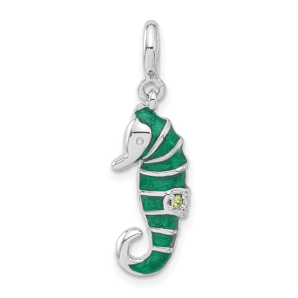 Sterling Silver Green CZ & Enamel Seahorse Charm - Walmart.com