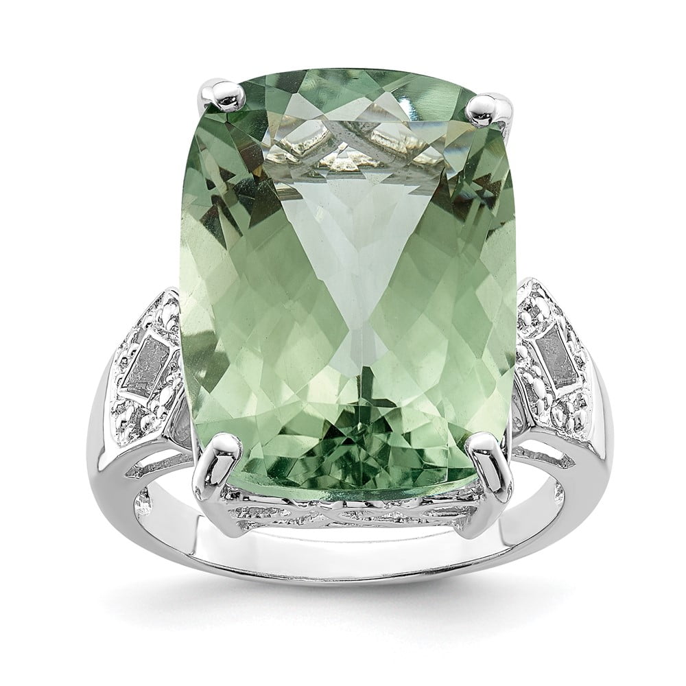 Sterling Silver Rhodium Green Quartz & Diam. Ring QR2926AG - Walmart.com
