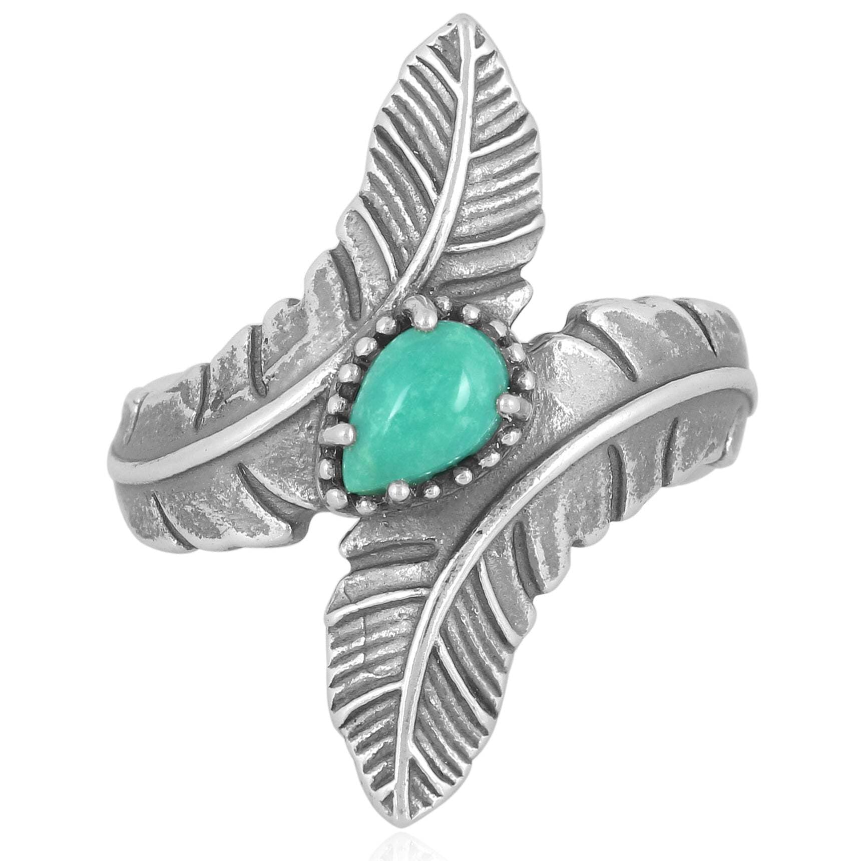 Sterling Silver Green Turquoise Double Feather Ring, Sizes 5 to 6 - Walmart.com