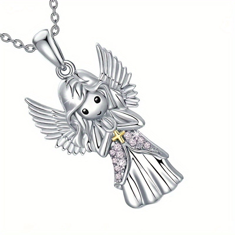 Sterling Silver Guardian Angel Necklace Embellished with Crystals from ...