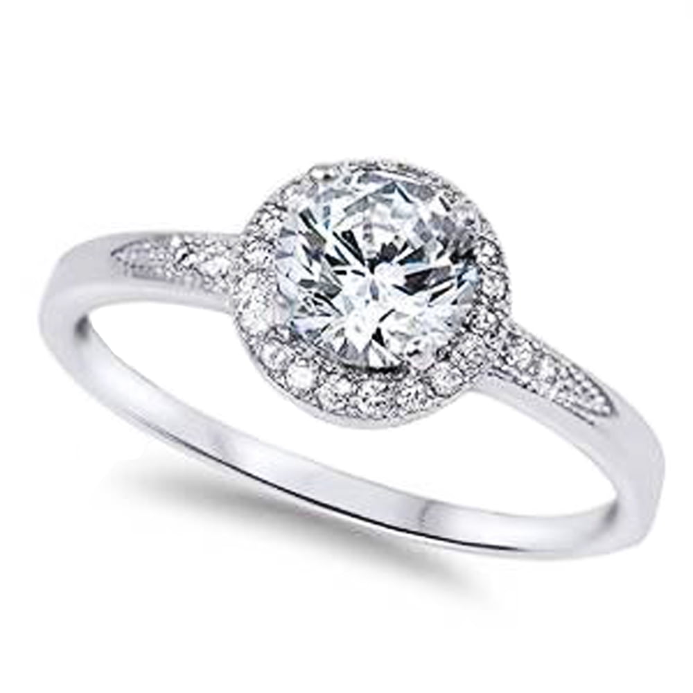 Sterling Silver Halo Set Clear Cubic Zirconia Ornate Ring Size 3 ...