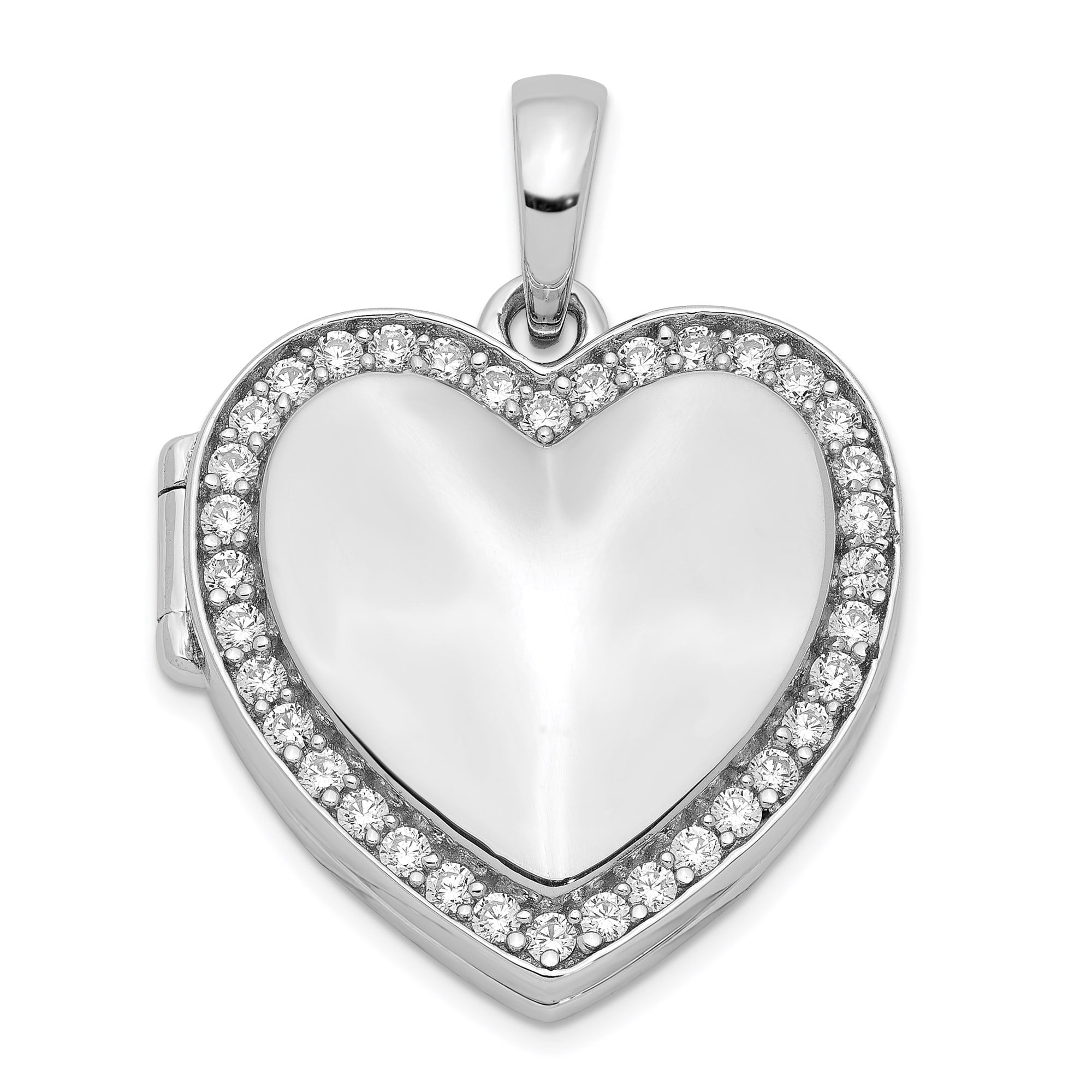 Sterling Silver Heart Locket Pendant for Women with Cubic Zirconia ...