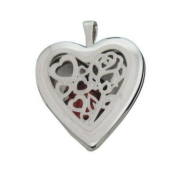 Sterling Silver Heart See Through Rose and Hearts Pattern Locket - 3/4 ...