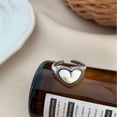 Sterling Silver Heart-Shaped Opening Ring, Adjustable, Korean Style ...