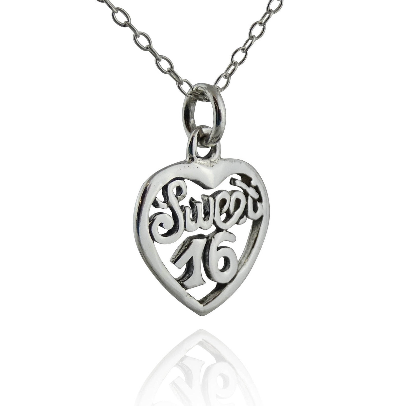 Sterling Silver Heart-shaped Sweet 16 Charm Pendant Necklace, 18" Chain ...