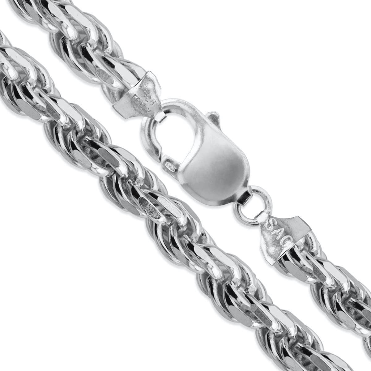 Sterling Silver Heavy Diamond-Cut Rope Chain 12mm Solid 925 Italy Men's ...