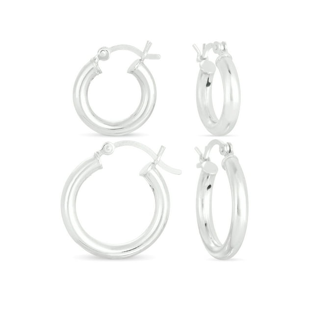Sterling Silver Hoop Earrings Set - Walmart.com