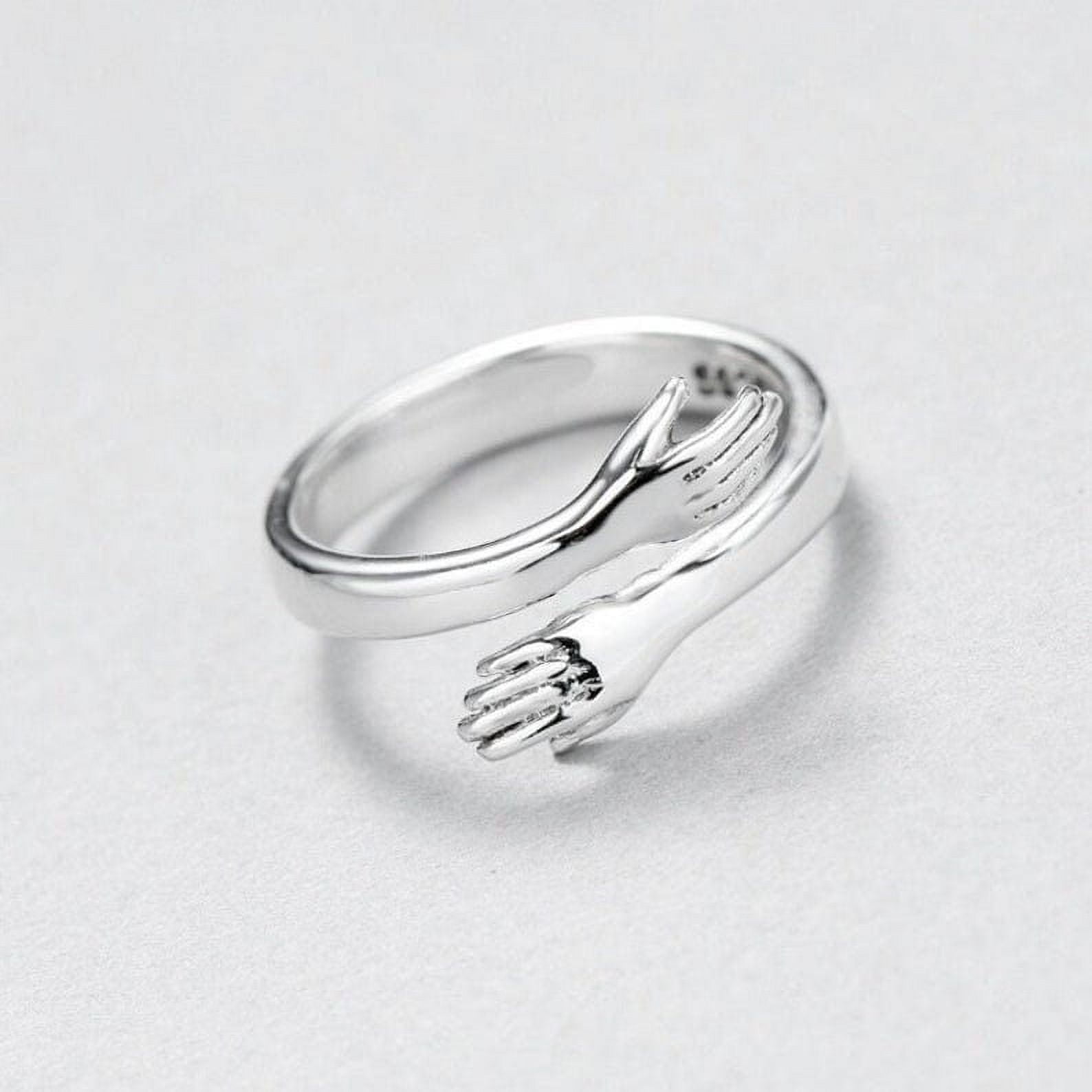 Sterling Silver Hug Ring- Silver Love Hugging Hand Stackable Ring, Love ...