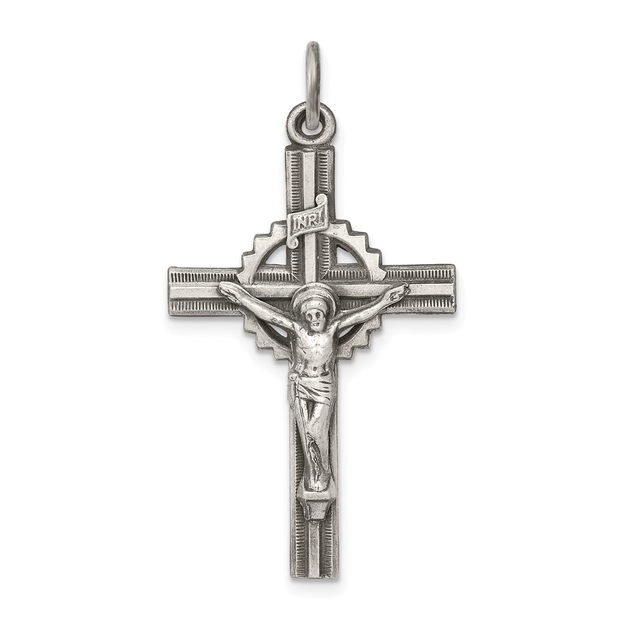 Sterling Silver INRI Crucifix Cross Pendant Necklace for Men and Women ...
