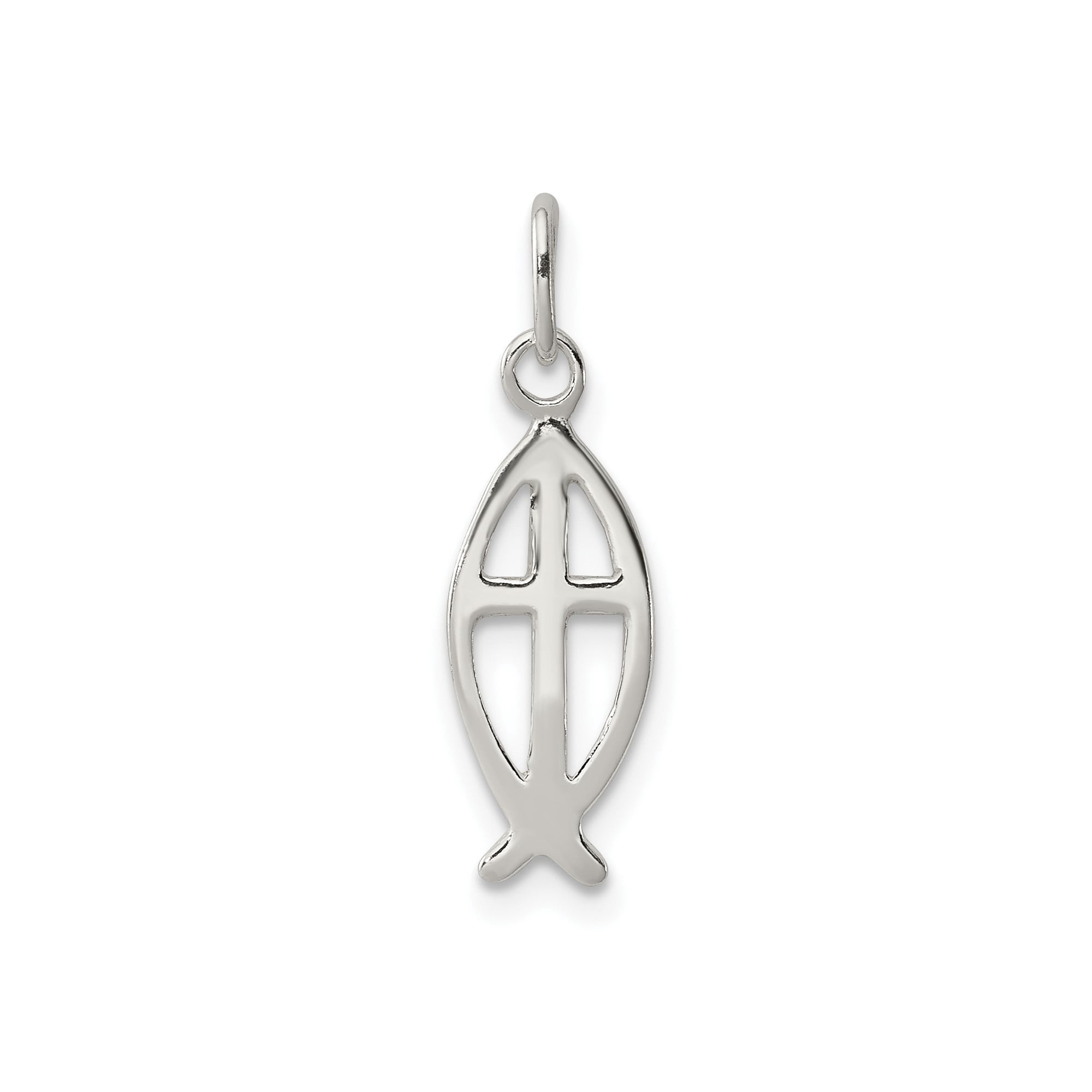 Sterling Silver Ichthus Fish Necklace with Openwork Cross Pendant for ...