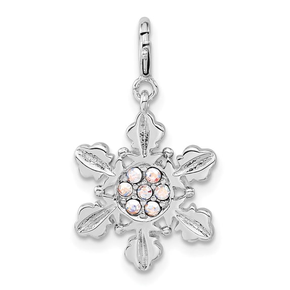 Sterling Silver Iridescent Crystal Snowflake W/ Spring Ring Clasp Charm ...