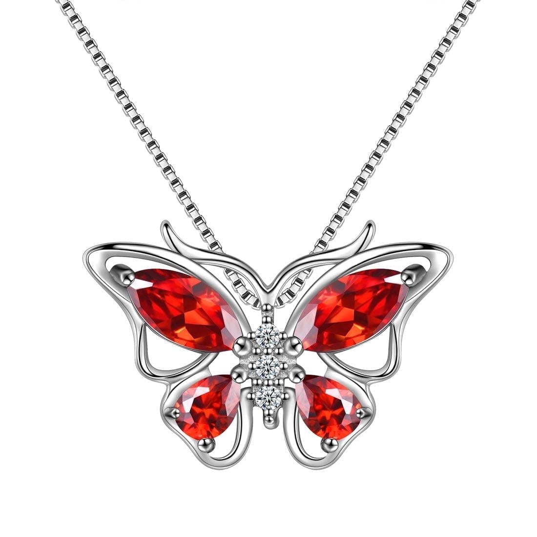January Birthstone Necklace Garnet Red Butterfly Necklace Sterling ...