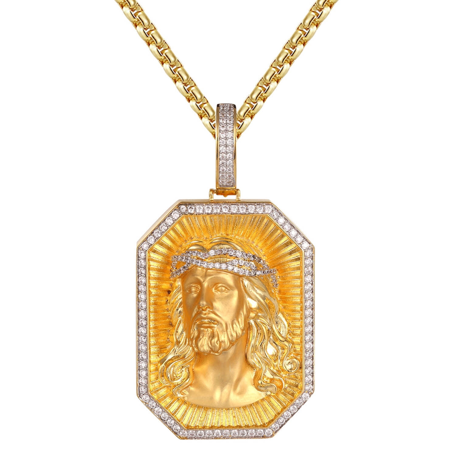Sterling Silver Jesus Face Crown 3D Religious Icy Custom Pendant ...