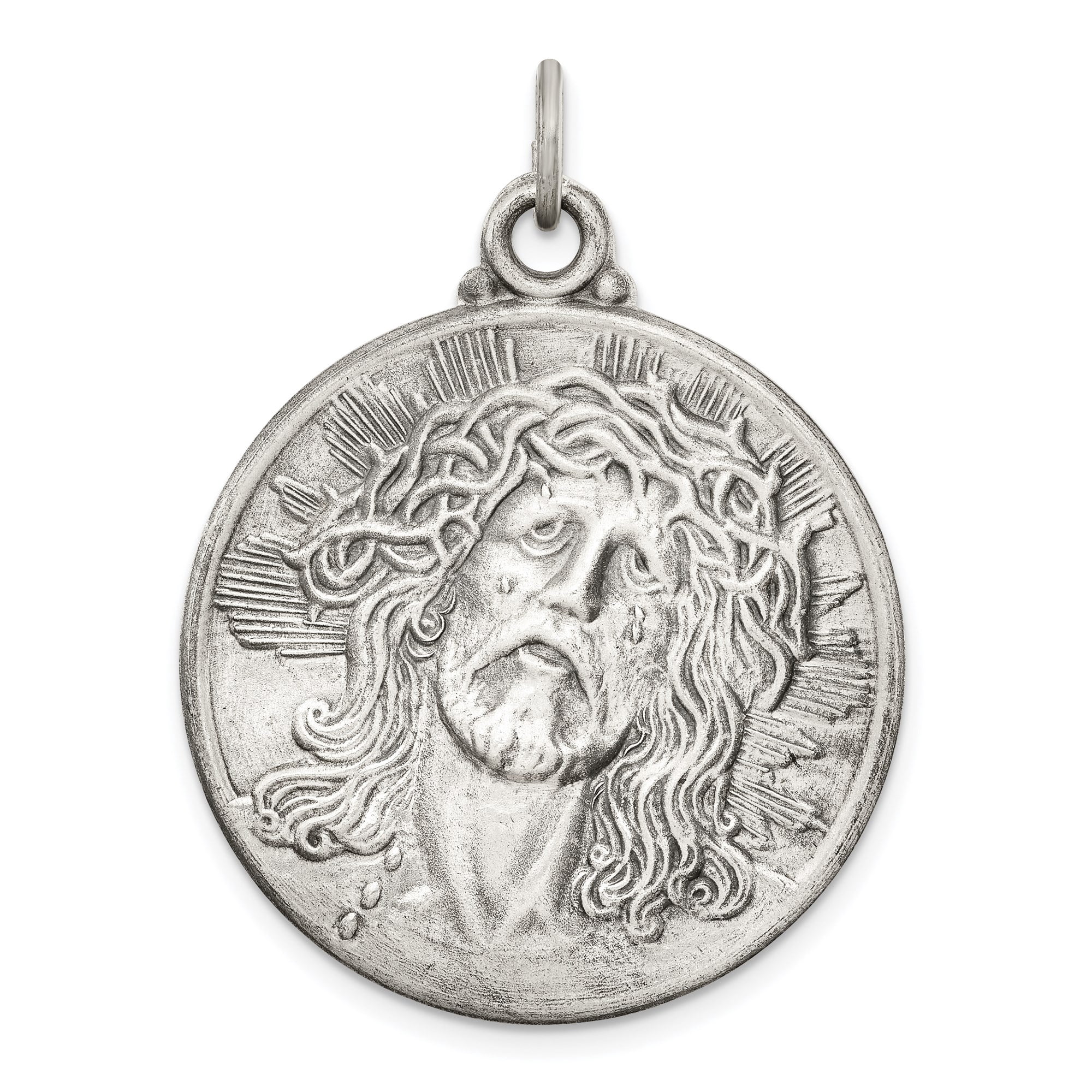 Sterling Silver Jesus Pendant Necklace with Crown of Thorns and Halo ...